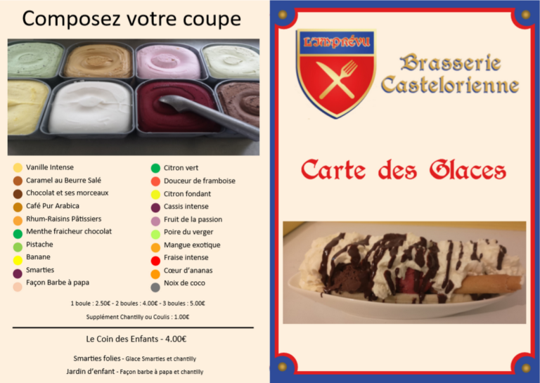 Cartes des Glaces - Brasserie Castélorienne